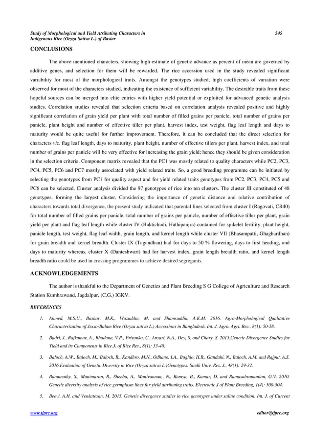 STUDY OF MORPHOLOGICAL AND YIELD ATRIBUTING CHARACTERS IN INDIGENOUS ...