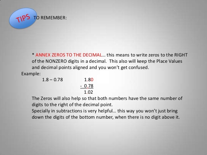 2 5 adding and sub whole num and decimals