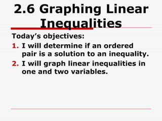 2.6 graphing linear inequalities | PPT