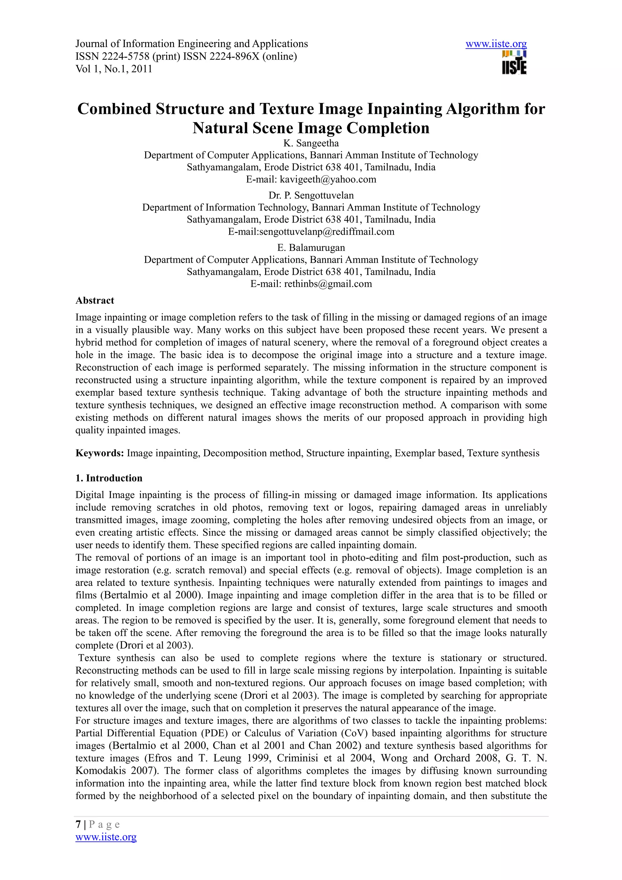 2.[7 12]combined structure and texture image inpainting algorithm for natural scene image ...