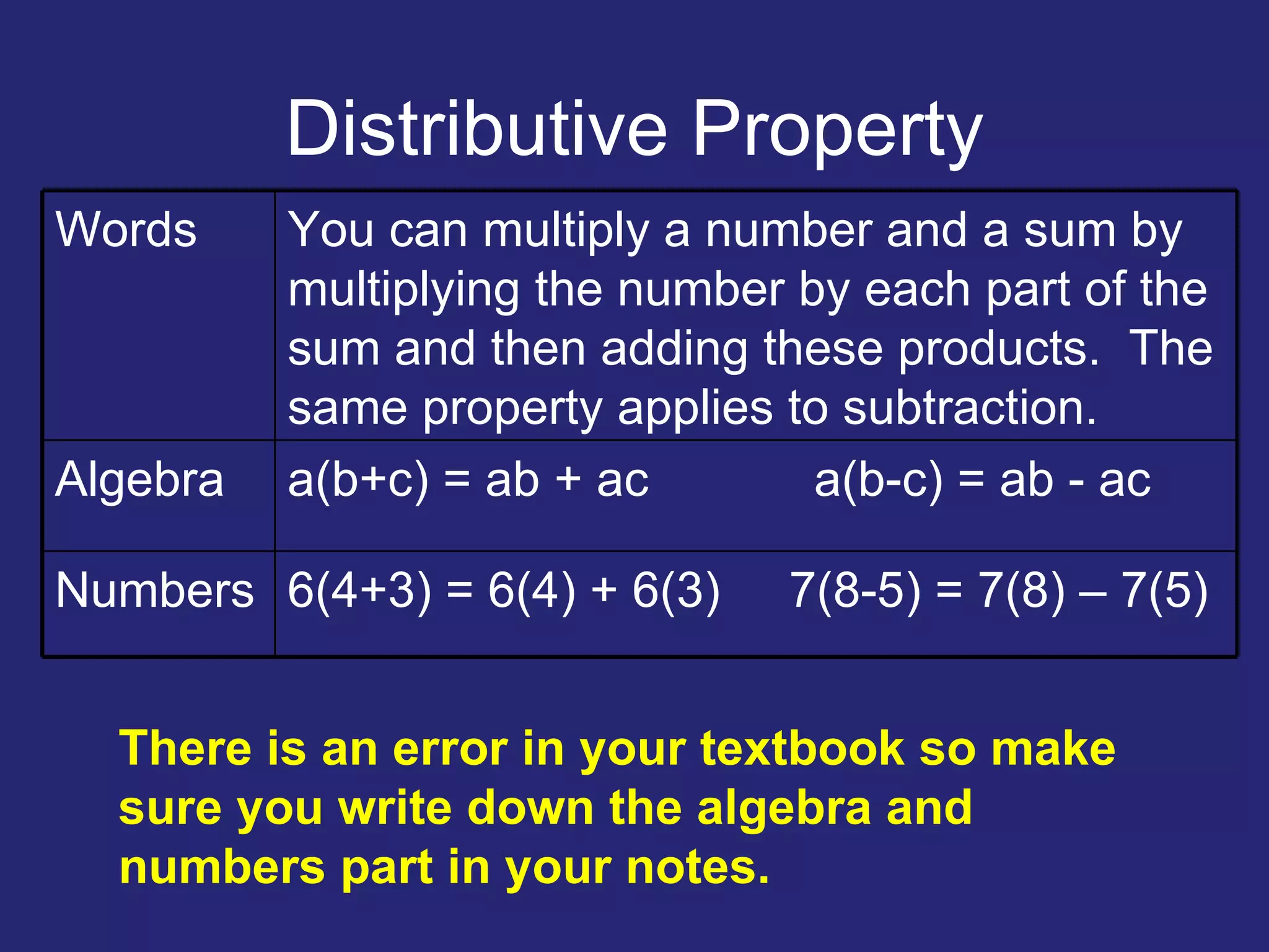 2.7 distributive property day 1 | PPT