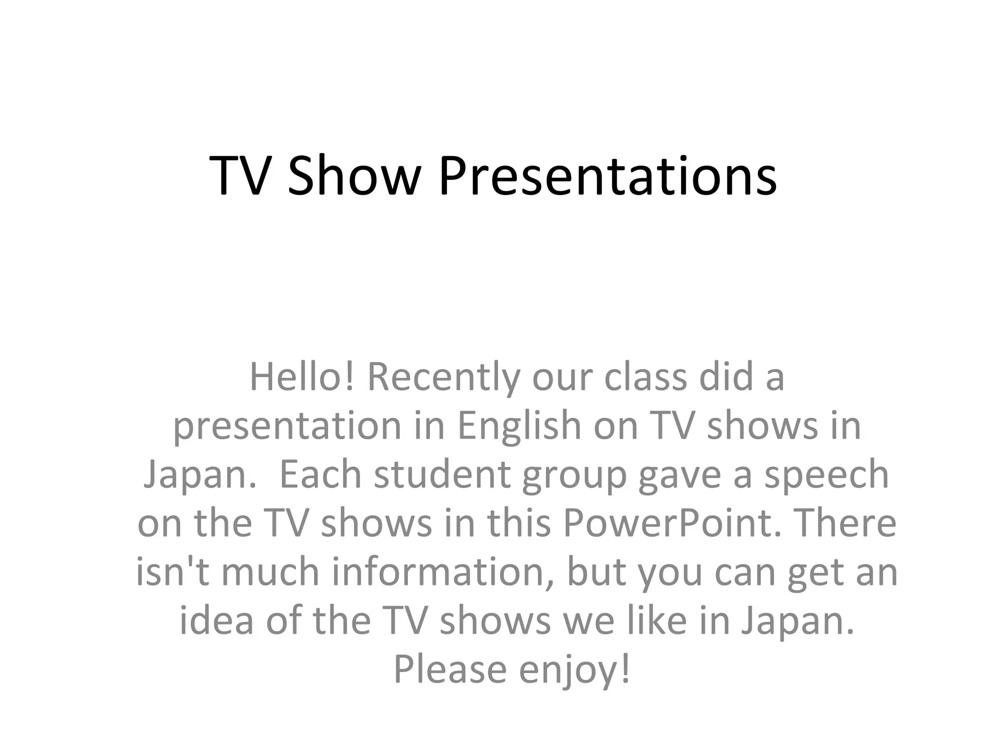 Tv Show Presentations | PPT