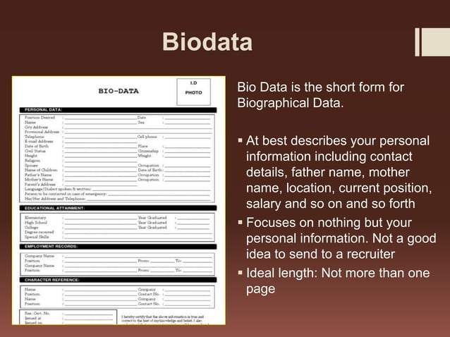 Biodata, Resume and Curriculum Vitae | PPTX