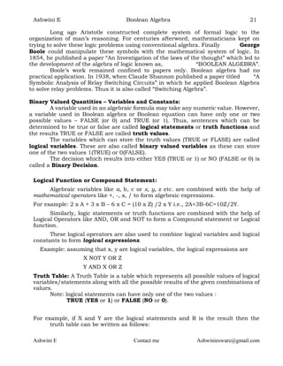 2nd PUC computer science chapter 2 boolean algebra 1 | PDF