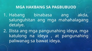 2 - BUOD AT SINTESIS.pptx ANG PAGBUBUOD AT SINTESIS SA MGA SULATIN | PPTX