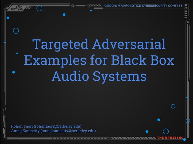 TARGETED ADVERSARIAL EXAMPLES FOR BLACK BOX AUDIO SYSTEMS - Rohan Taori ... TARGETED ADVERSARIAL EXAMPLES FOR BLACK BOX AUDIO SYSTEMS - Rohan Taori ...
