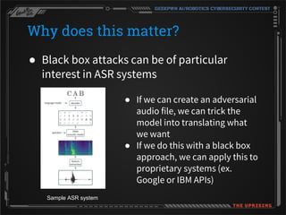 TARGETED ADVERSARIAL EXAMPLES FOR BLACK BOX AUDIO SYSTEMS - Rohan Taori, Amog Kamsetty - DEF CON ...