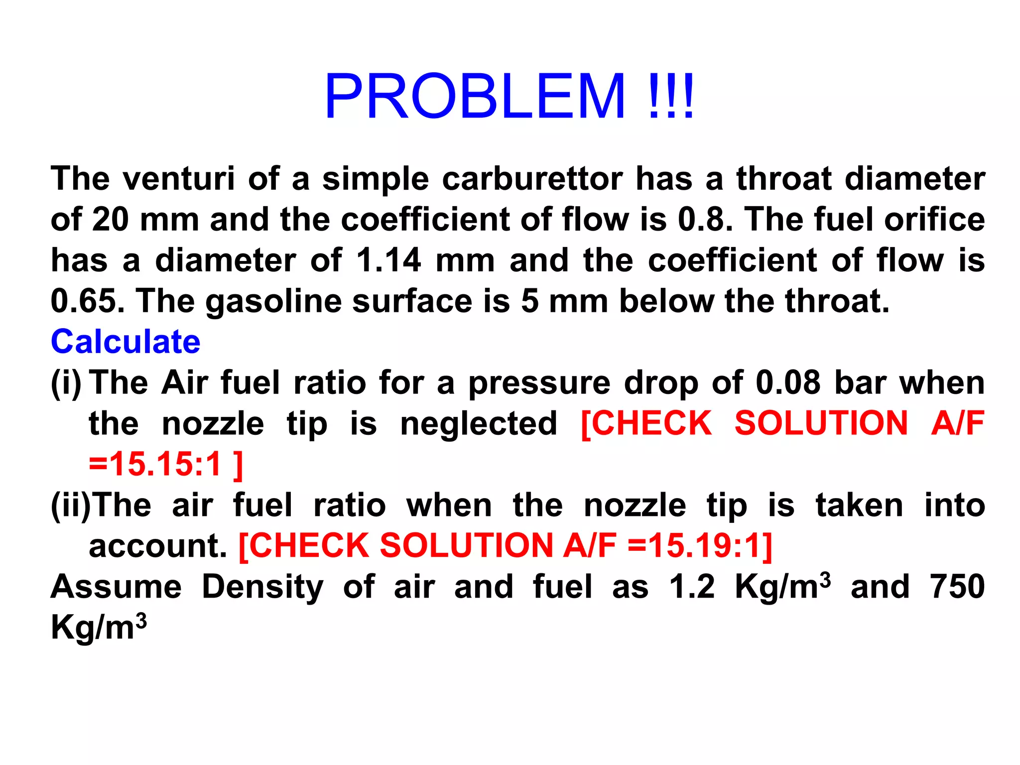 Carburetor air-fuel ratio calculations | PPTX