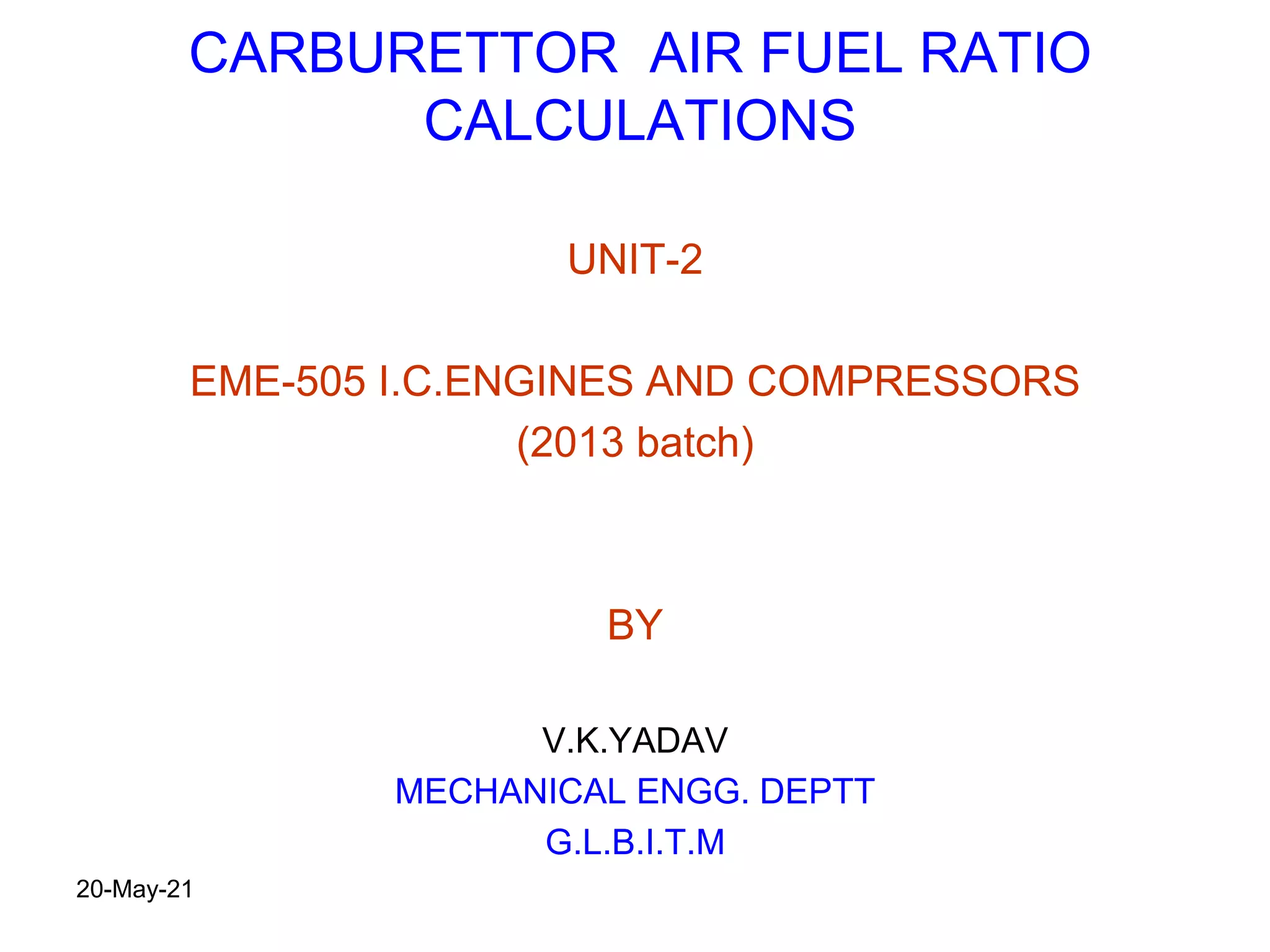 Carburetor air-fuel ratio calculations | PPT