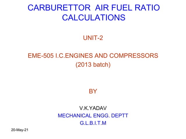 Carburetor air-fuel ratio calculations | PPT | Physics | Science