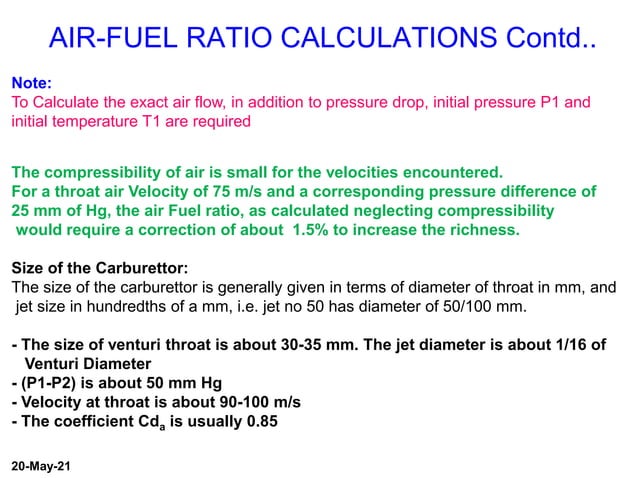 Carburetor air-fuel ratio calculations | PPT | Physics | Science
