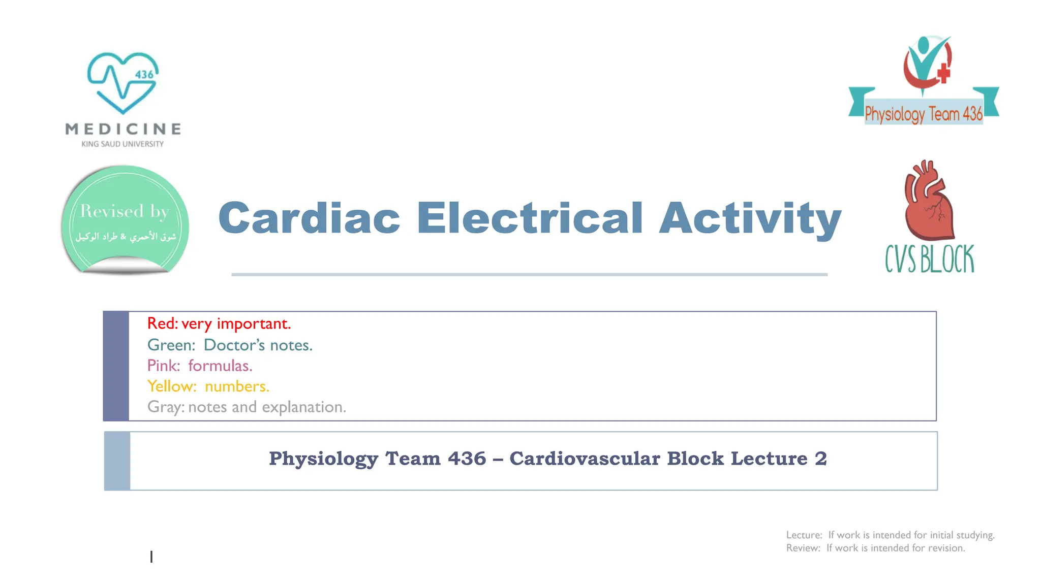 Cardiac Electrical Activity from CV block lecture | PPT