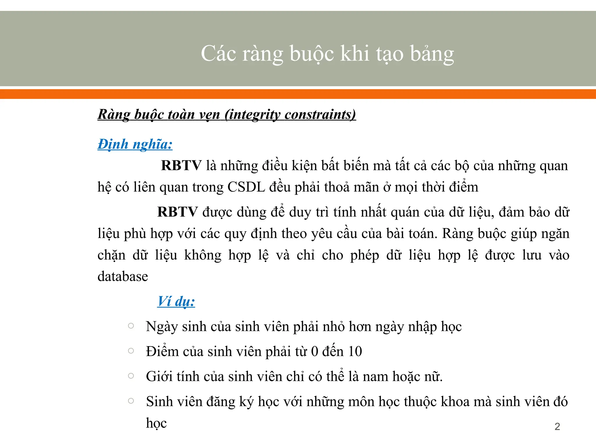 2 - Các ràng buộc toàn vẹn_SV_Nhập môn cơ sở dữ liệu | PPTX