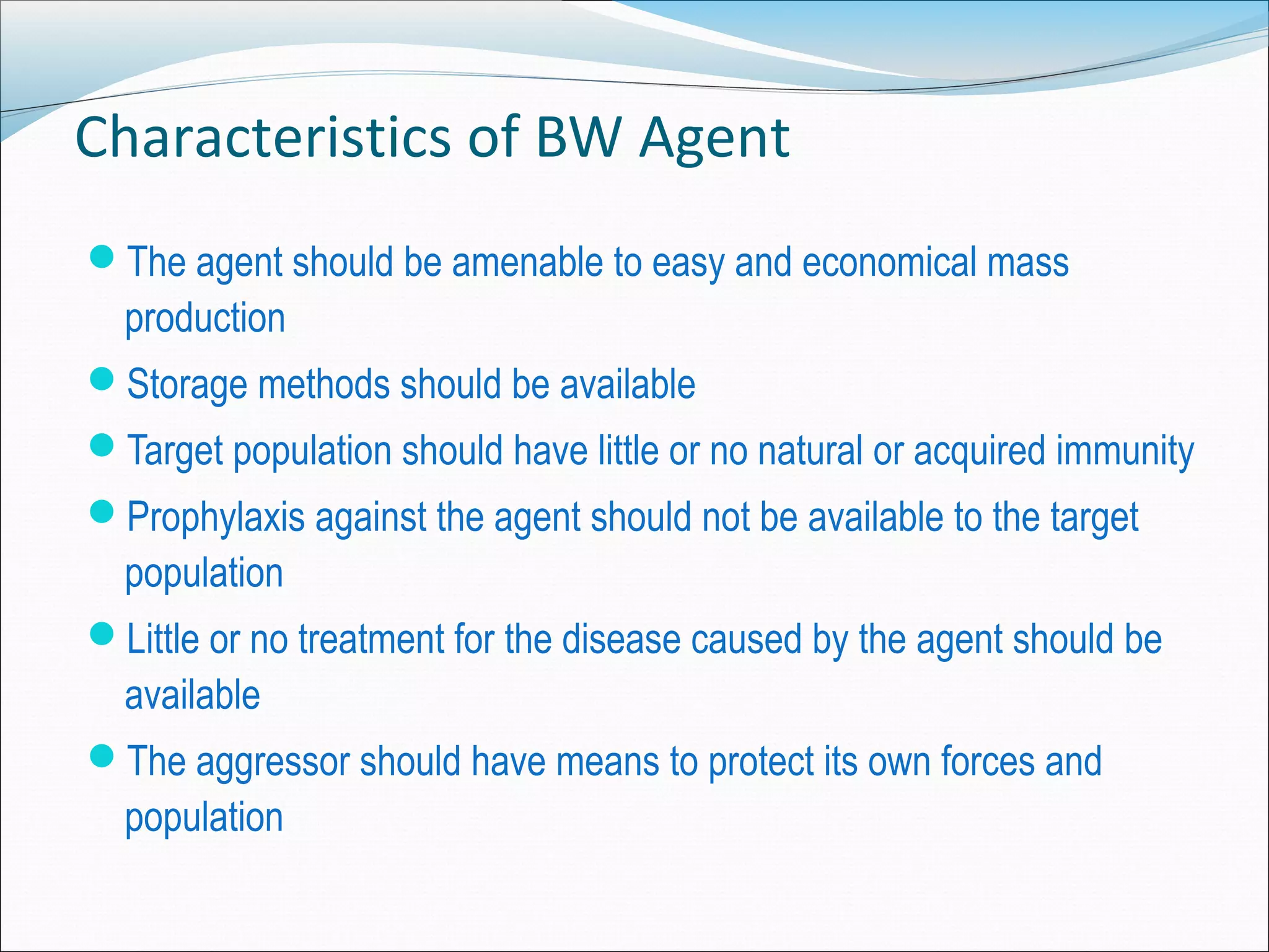 2.characteristics of biowarfare agents and their methods of spread ...