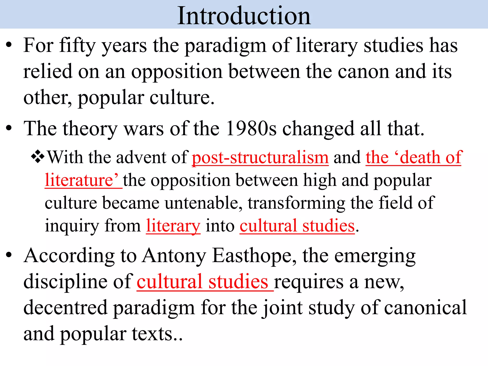 Literary in to cultural studies | PPTX