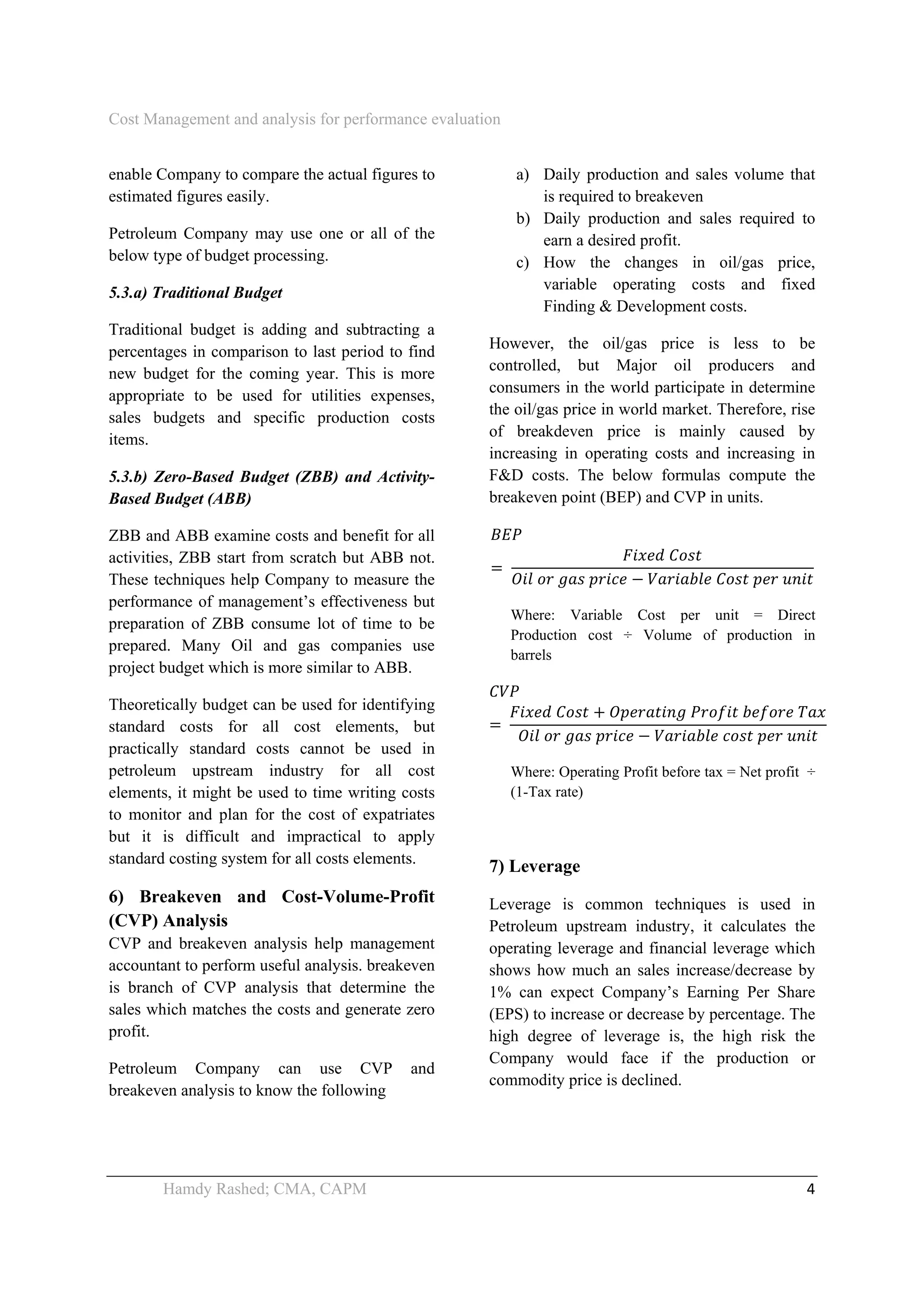 Cost management and performance evaluation in petroleum upstream industry part b | PDF