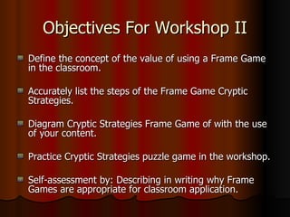 2 Cryptic Strategies Frame Game For Classroom Application | PPT