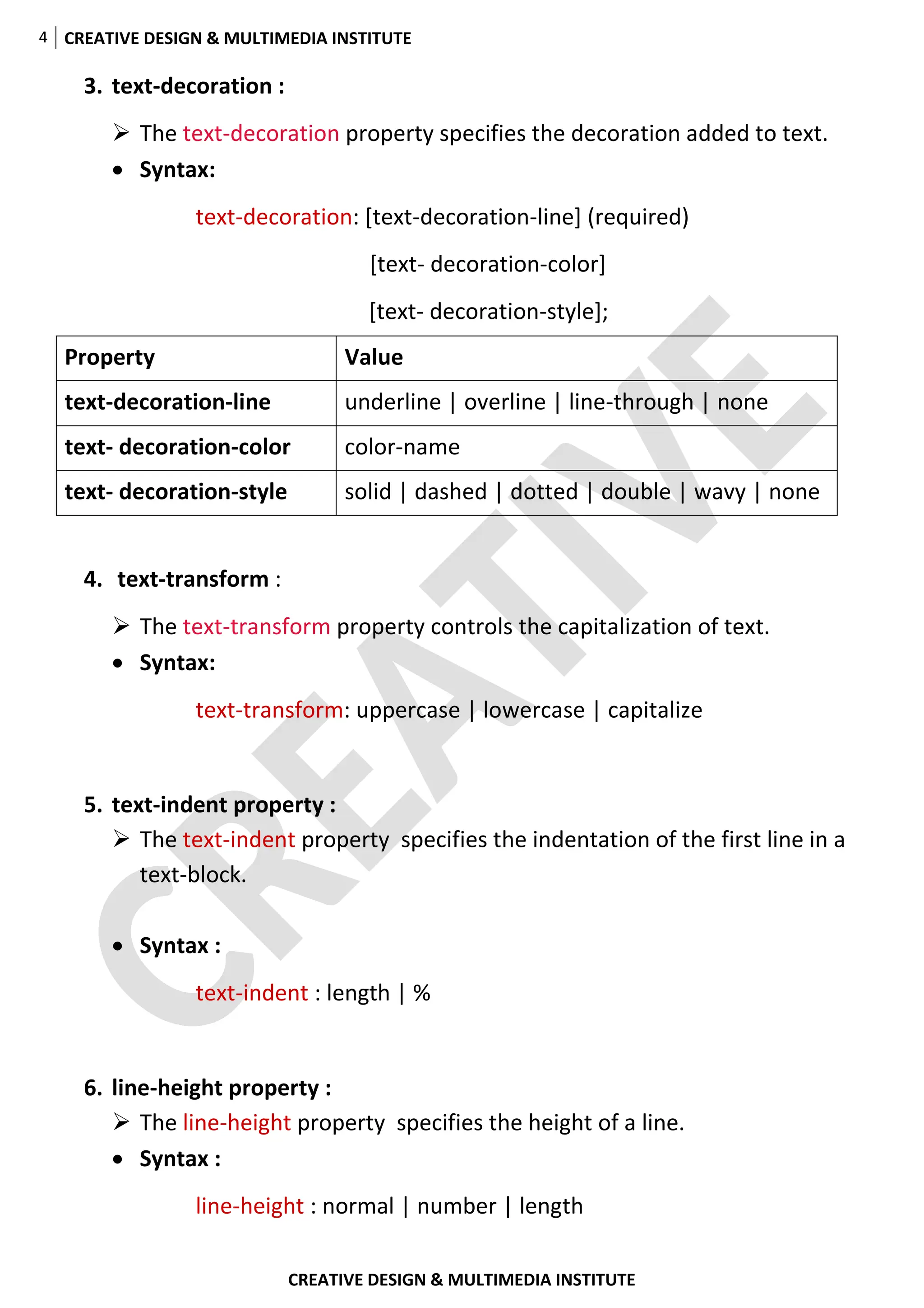 Learn Css Font Text From This Pdf Provided By Creative Design And