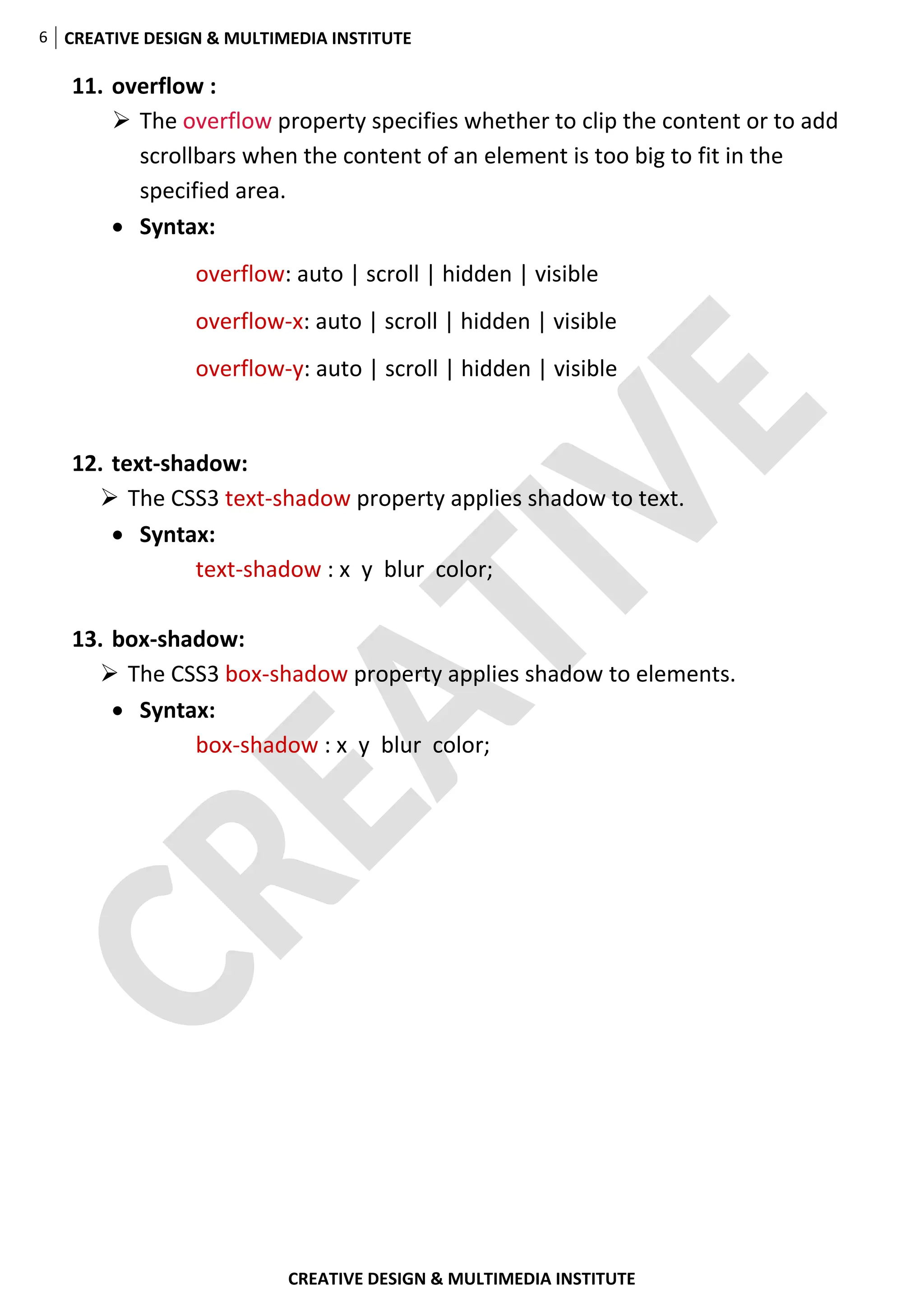 Learn CSS Font Text from this pdf, provided by Creative Design and Multimedia Institute. | PDF ...
