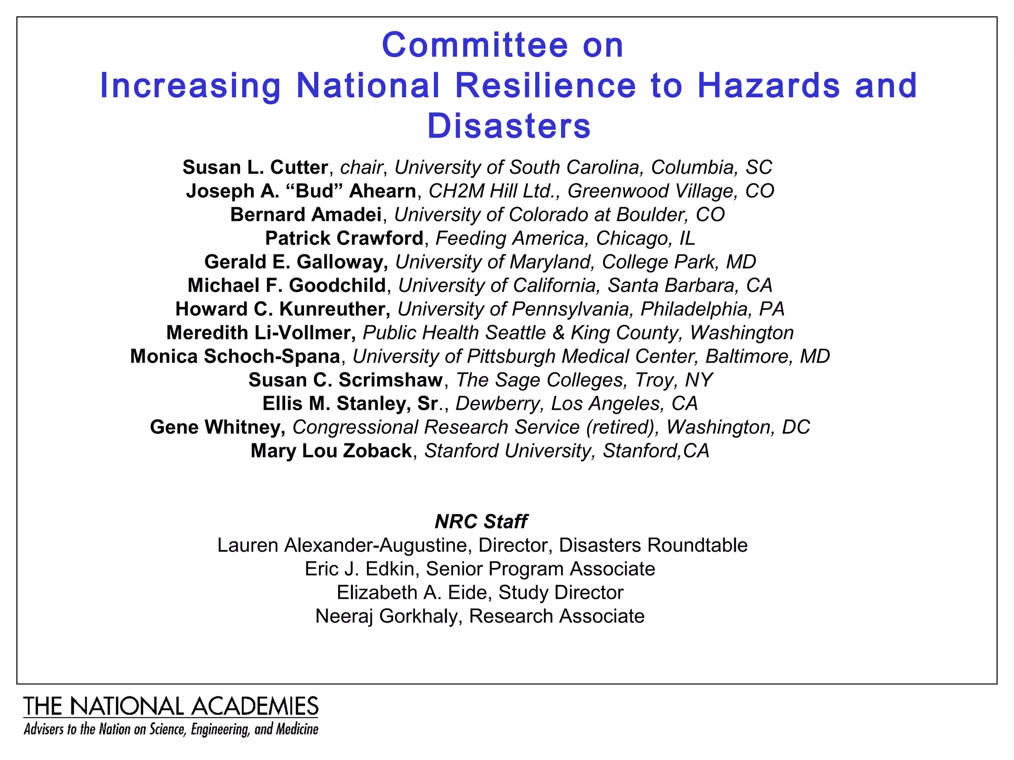 Disaster Resilience: A National Imperative - Susan Cutter | PPT