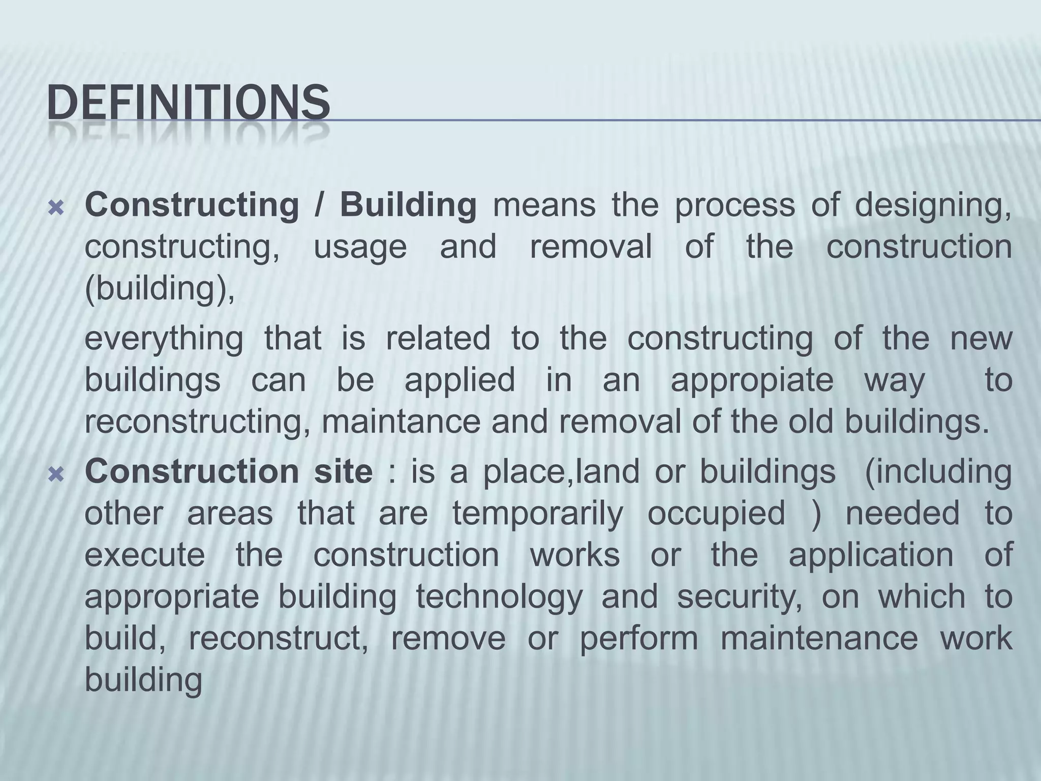 Building Construction Class 2. definitions | PPTX
