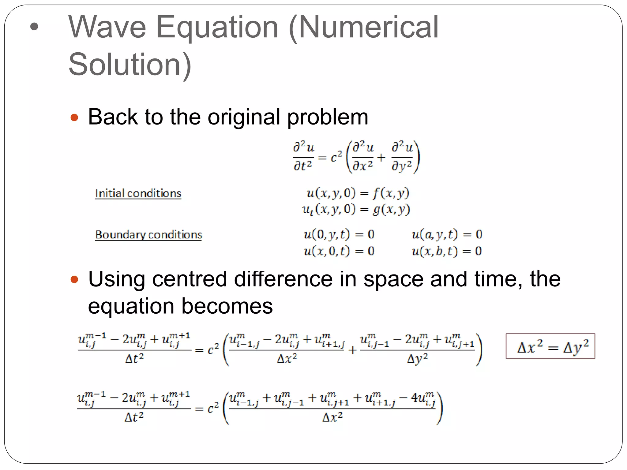 2 Dimensional Wave Equation Analytical And Numerical Solution Pptx Physics Science