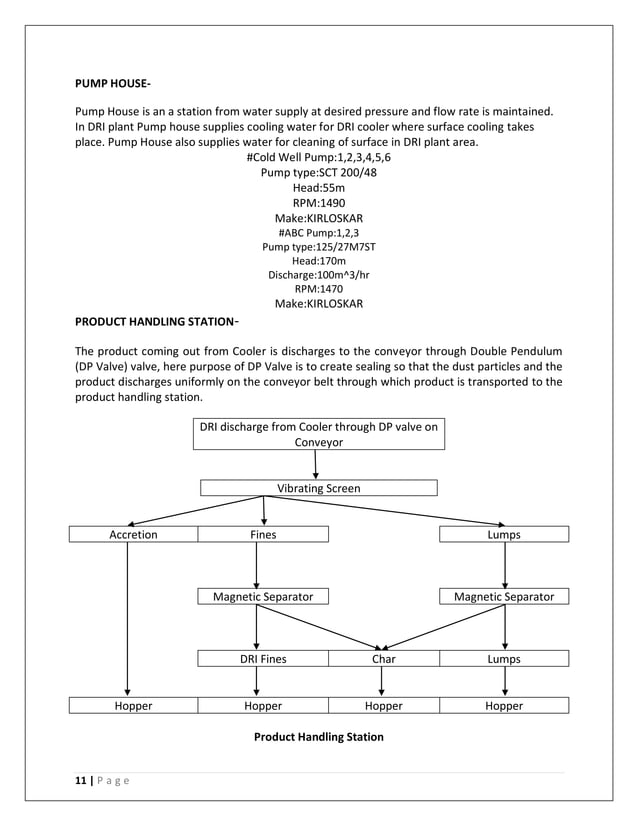 Industrial Training Report on Direct Reduced Iron Plant(DRI) | PDF