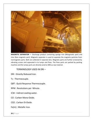 Industrial Training Report on Direct Reduced Iron Plant(DRI) | PDF