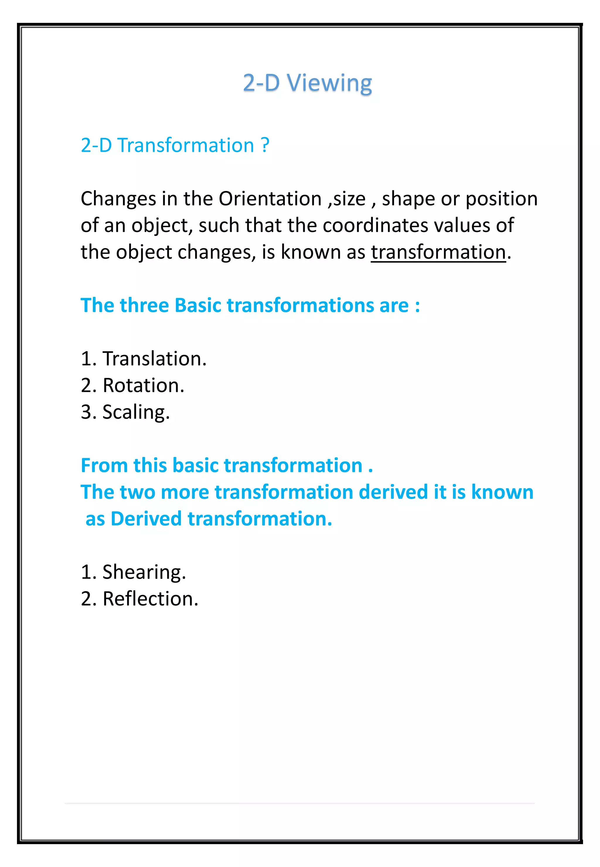 2-D transformation | PDF