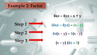 Factoring polynomials -by-Grouping for grade 8 | PPTX
