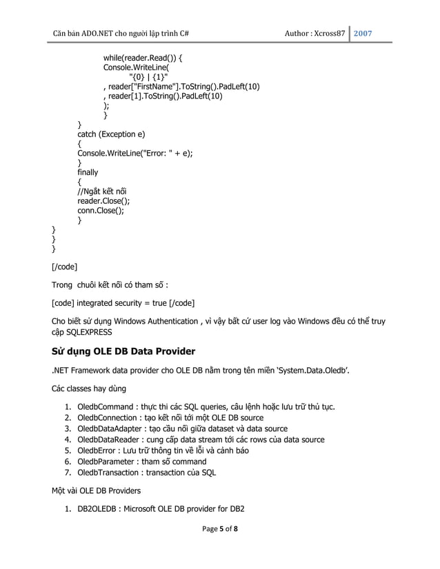 2.gioi thieu co ban ado.net cho nguoi lap trinh c# | DOCX