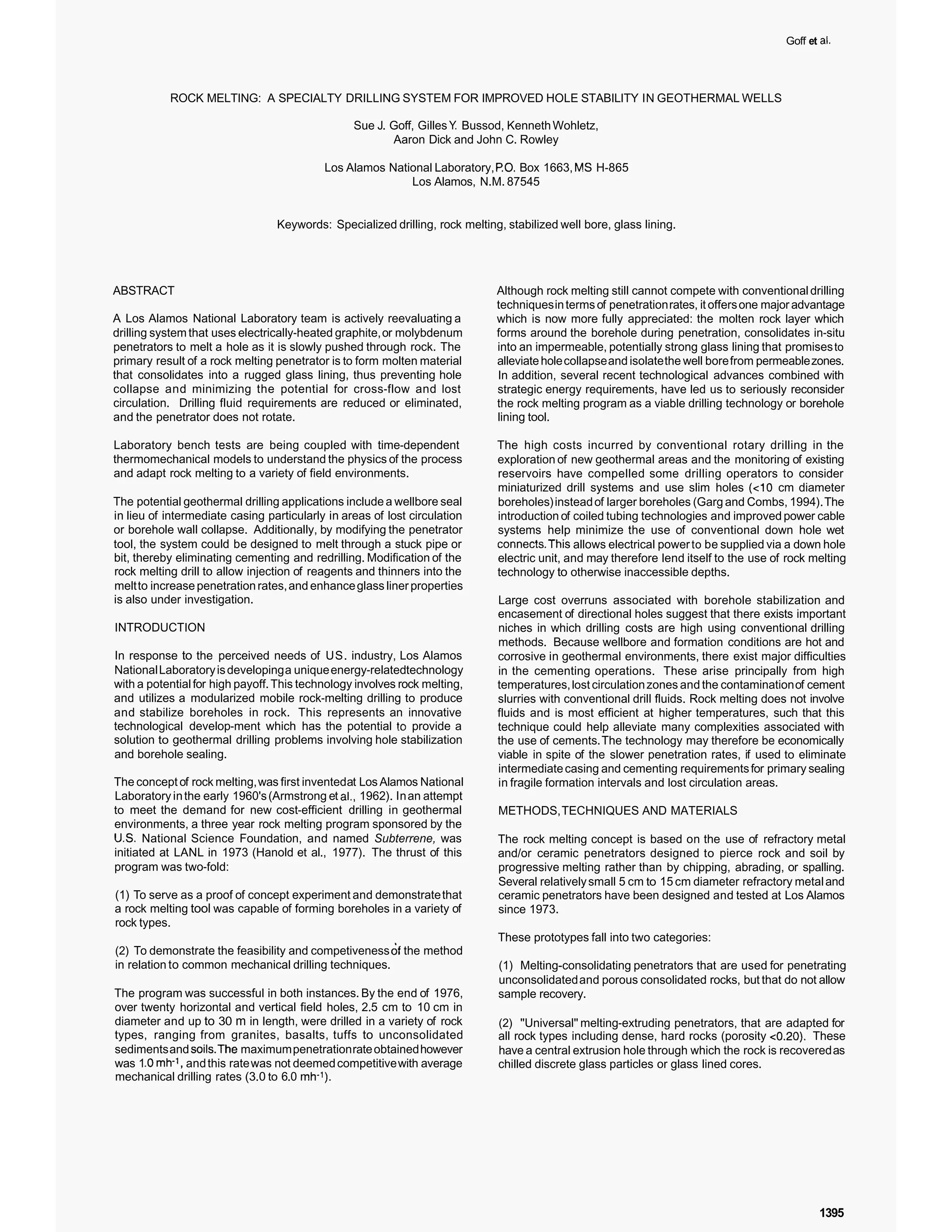 Rock Melting: A Specialty Drilling System for Improved Hole Stability ...