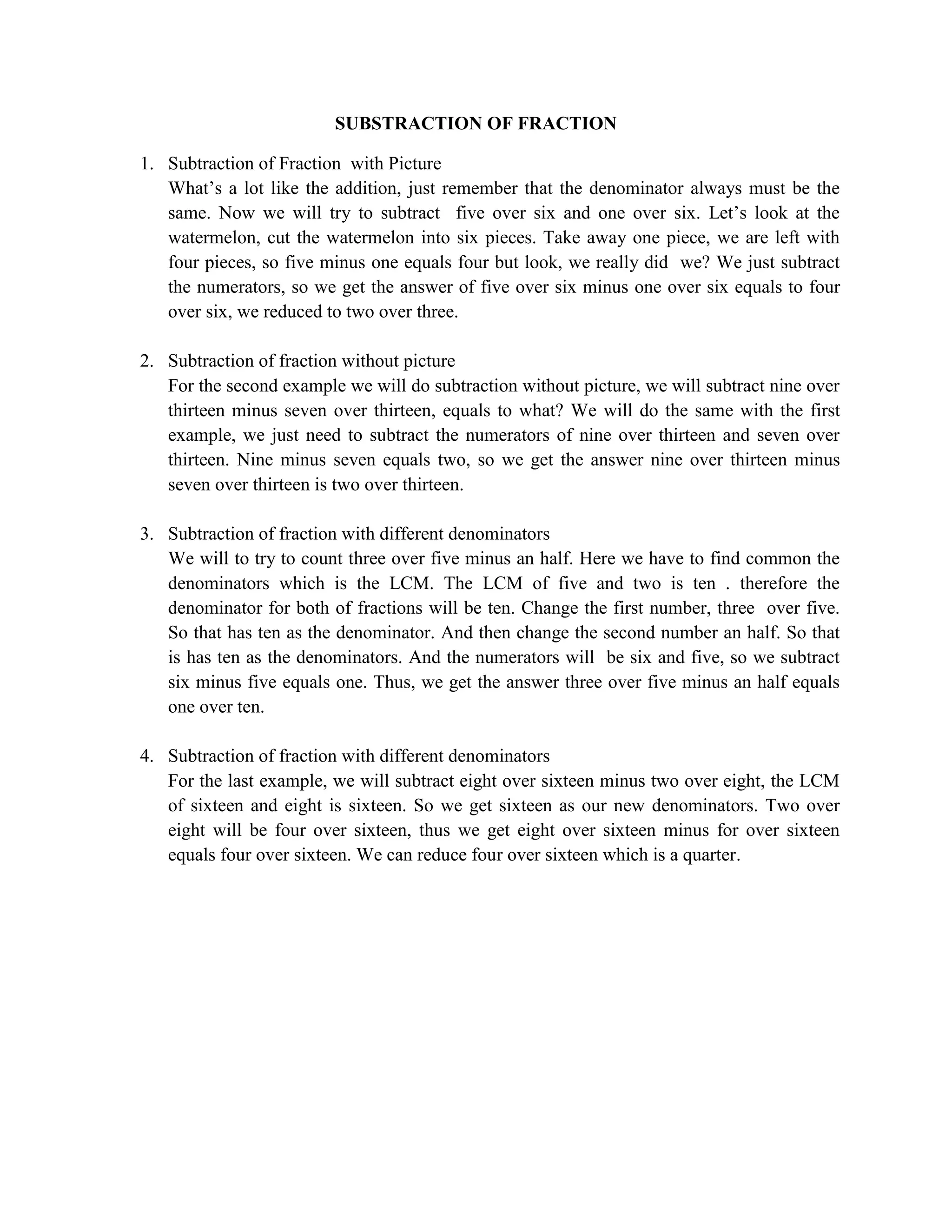 2 - Group 3 - Subtraction of Fractions Scripts | PDF