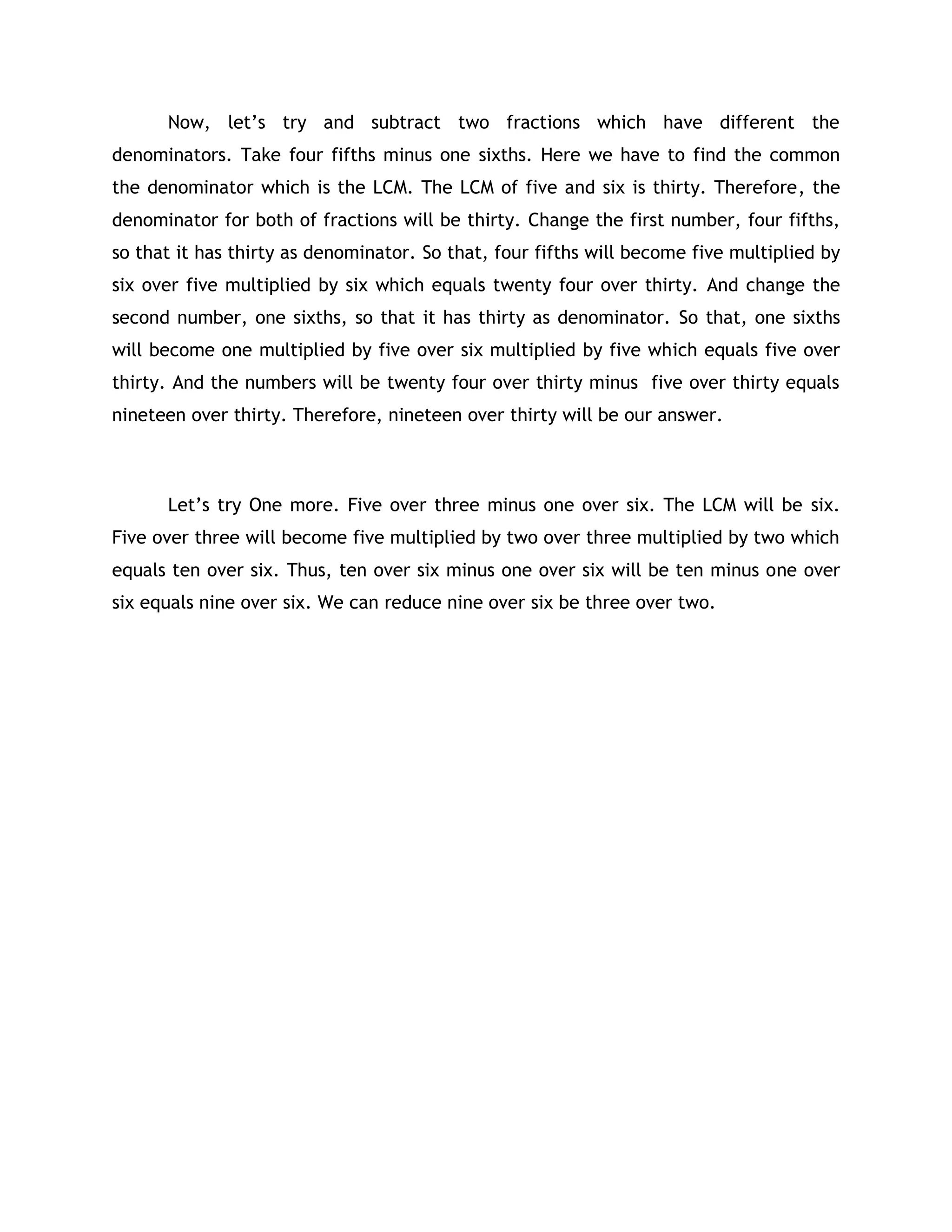 2 - Group 7 - Subtraction of Fractions Scripts | PDF