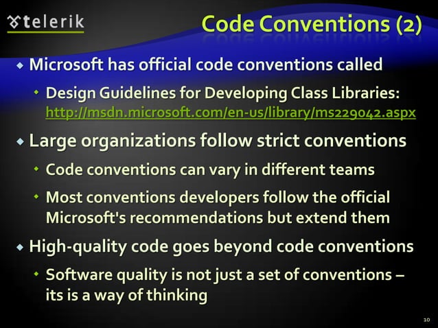 Writing High Quality Code in C# | PPTX | Programming Languages | Computing