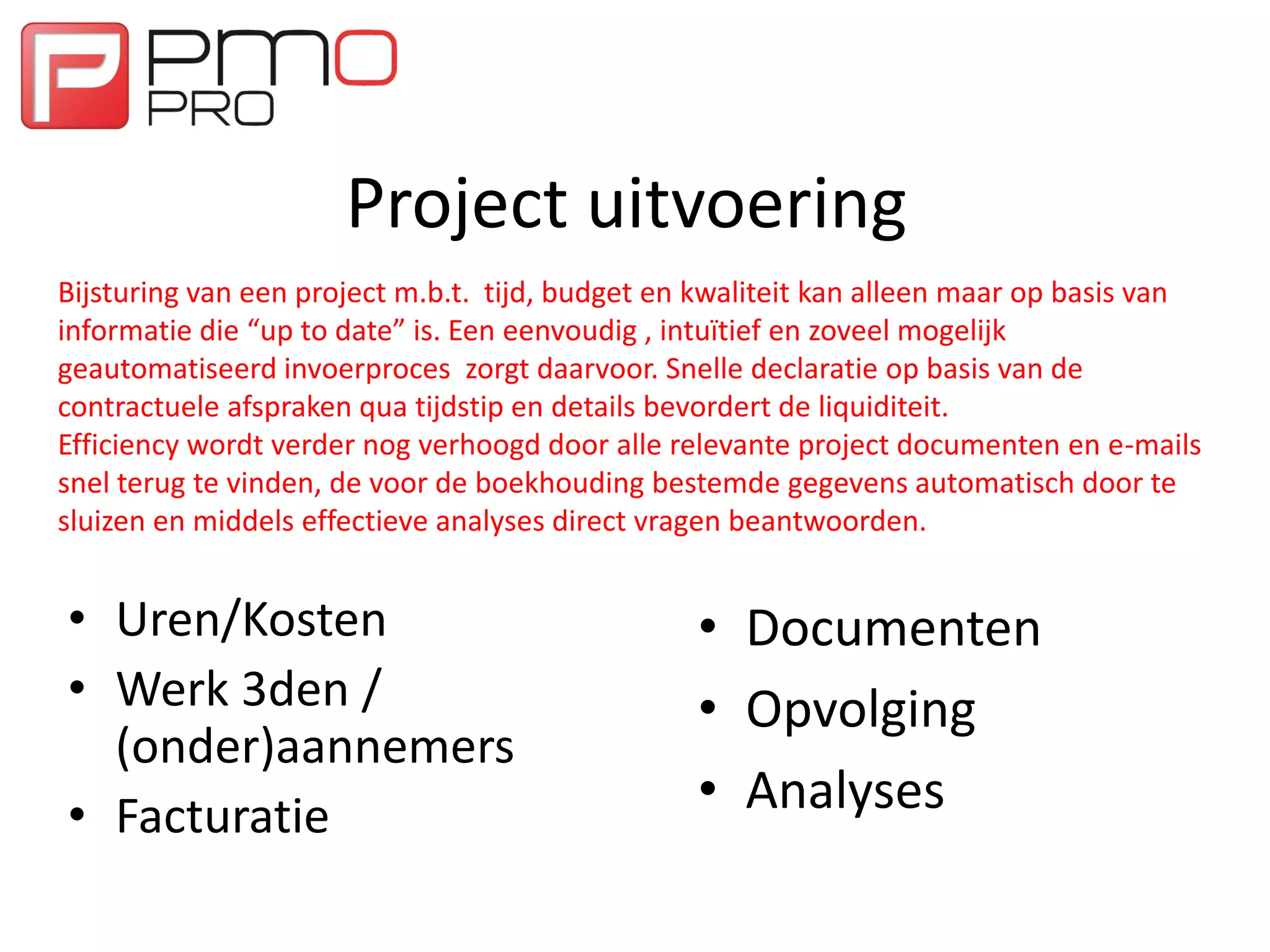 PMO Pro - Hoofdlijnen | PPT