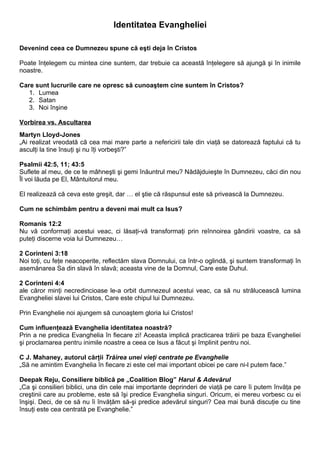 2. Identitatea Evangheliei notite | PDF
