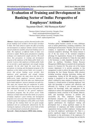 Evaluation of Training and Development in Banking Sector of India ...