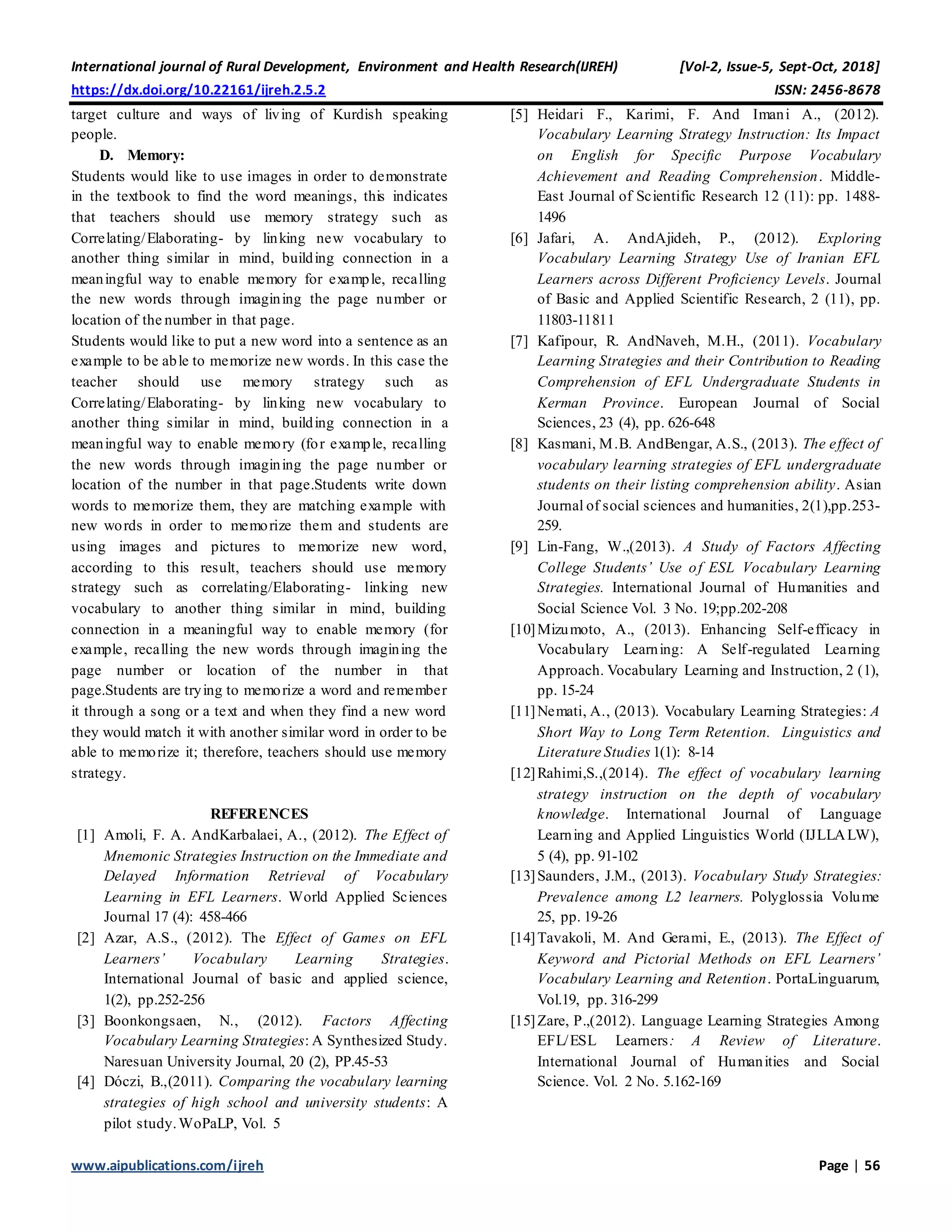 Vocabulary Learning Strategies of Kurdish Language | PDF