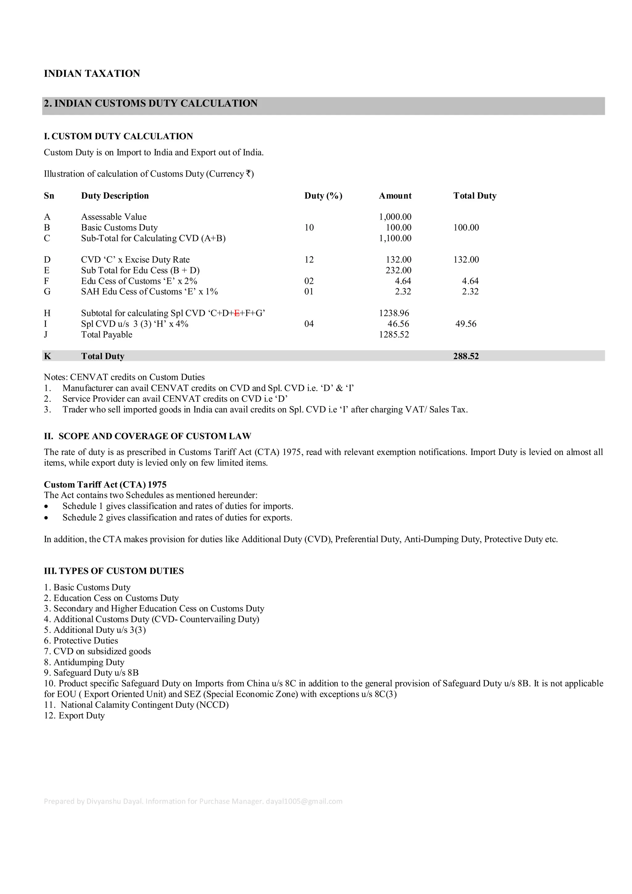 2. Indian Taxation. Customs Duty. | PDF
