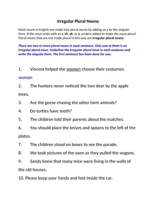 Irregular Plural Nouns Grammar Worksheet- 10th grade | PDF