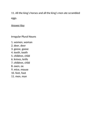 Irregular Plural Nouns Grammar Worksheet- 10th grade | PDF