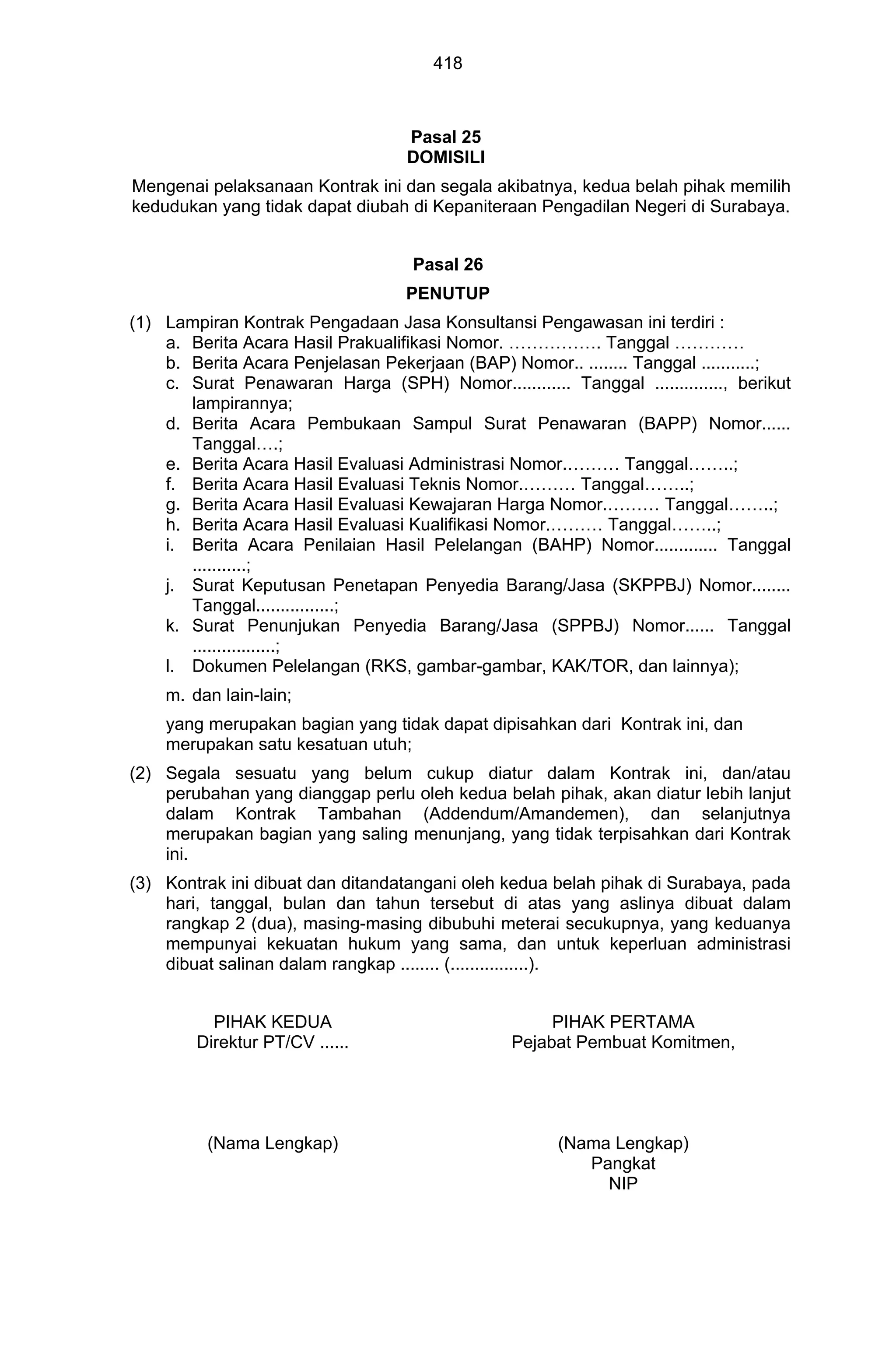 2.kontrak konsultan pengawas | PDF