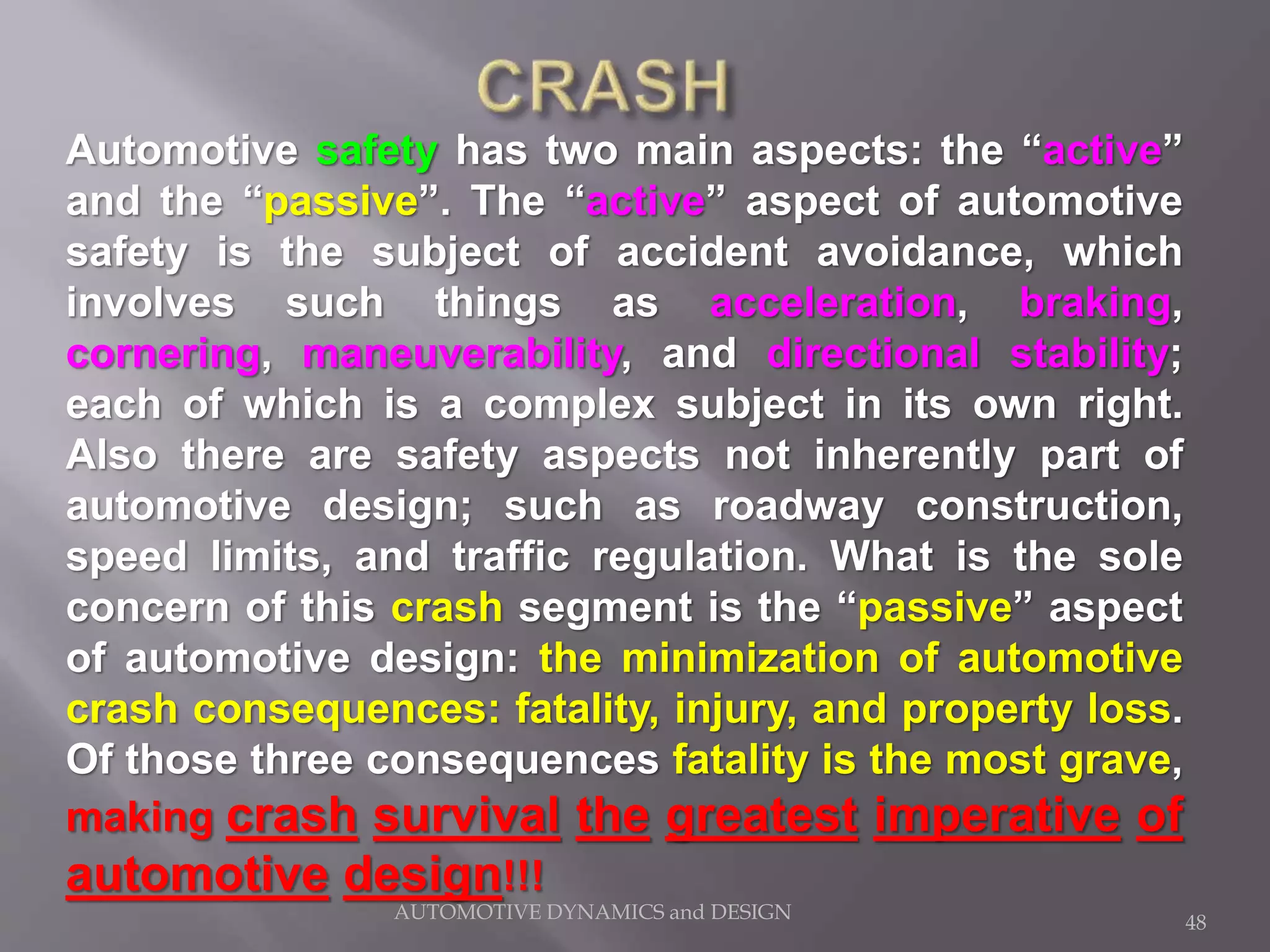 2- AUTOMOTIVE LONGITUDINAL DYNAMICS (ACCEL, BRAKING, CRASH) | PPTX