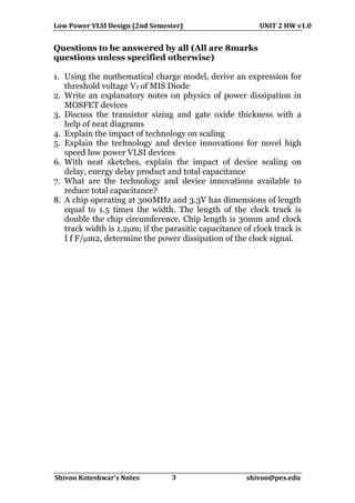 2Sem-MTech-Low Power VLSI Design Homework - Unit2 | PDF