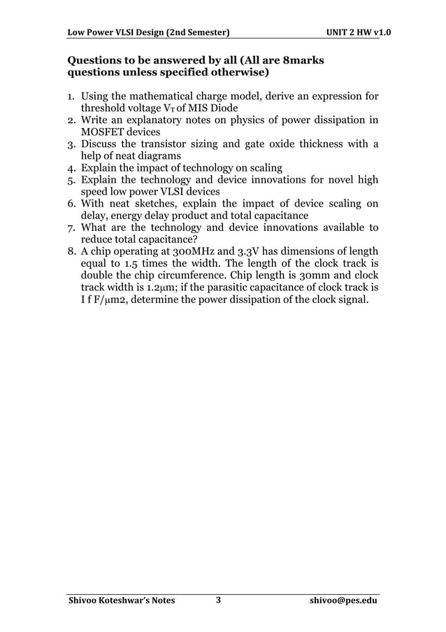 2Sem-MTech-Low Power VLSI Design Homework - Unit2 | PDF