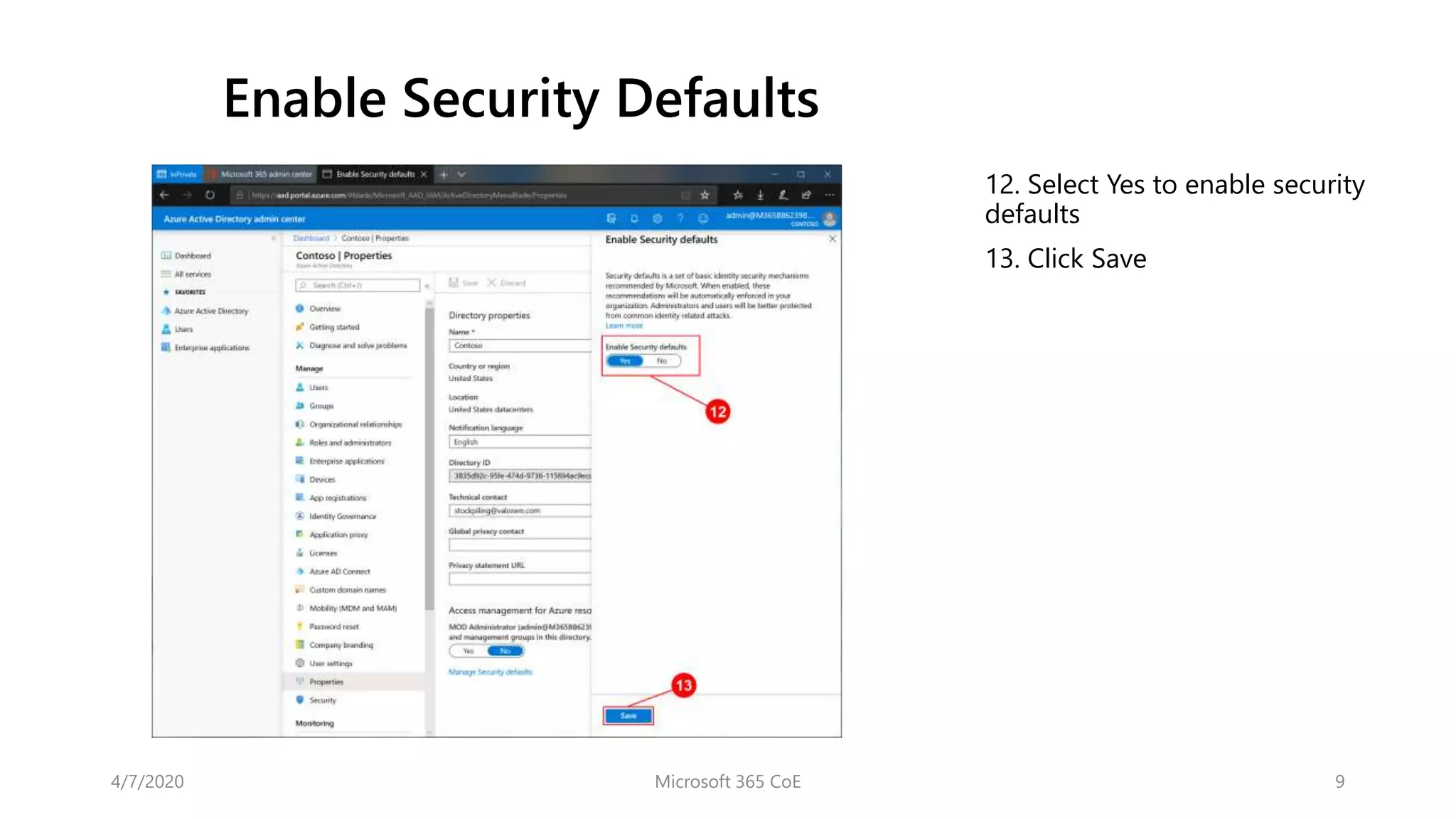Microsoft 365 MFA - Enable Security Defaults | PPTX