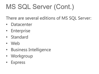 Chapter 2: Ms SQL Server | PPTX | Databases | Computer Software and Applications