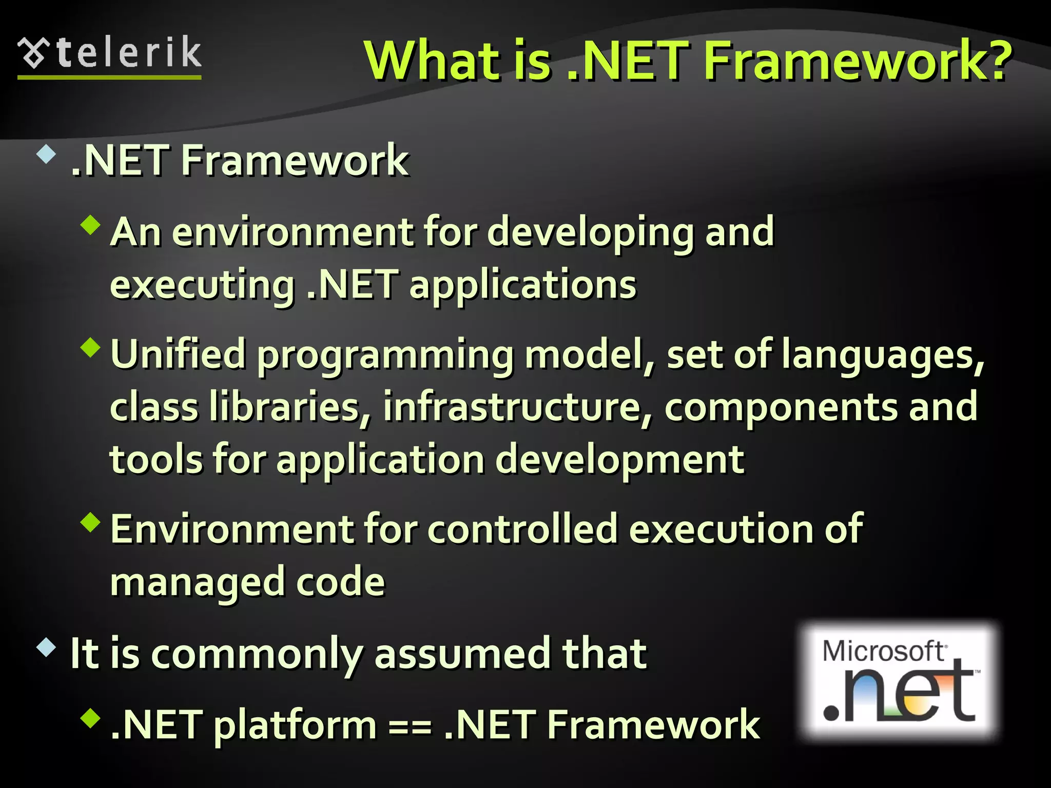 .NET Framework Overview | PPT | Operating Systems | Computer Software and Applications