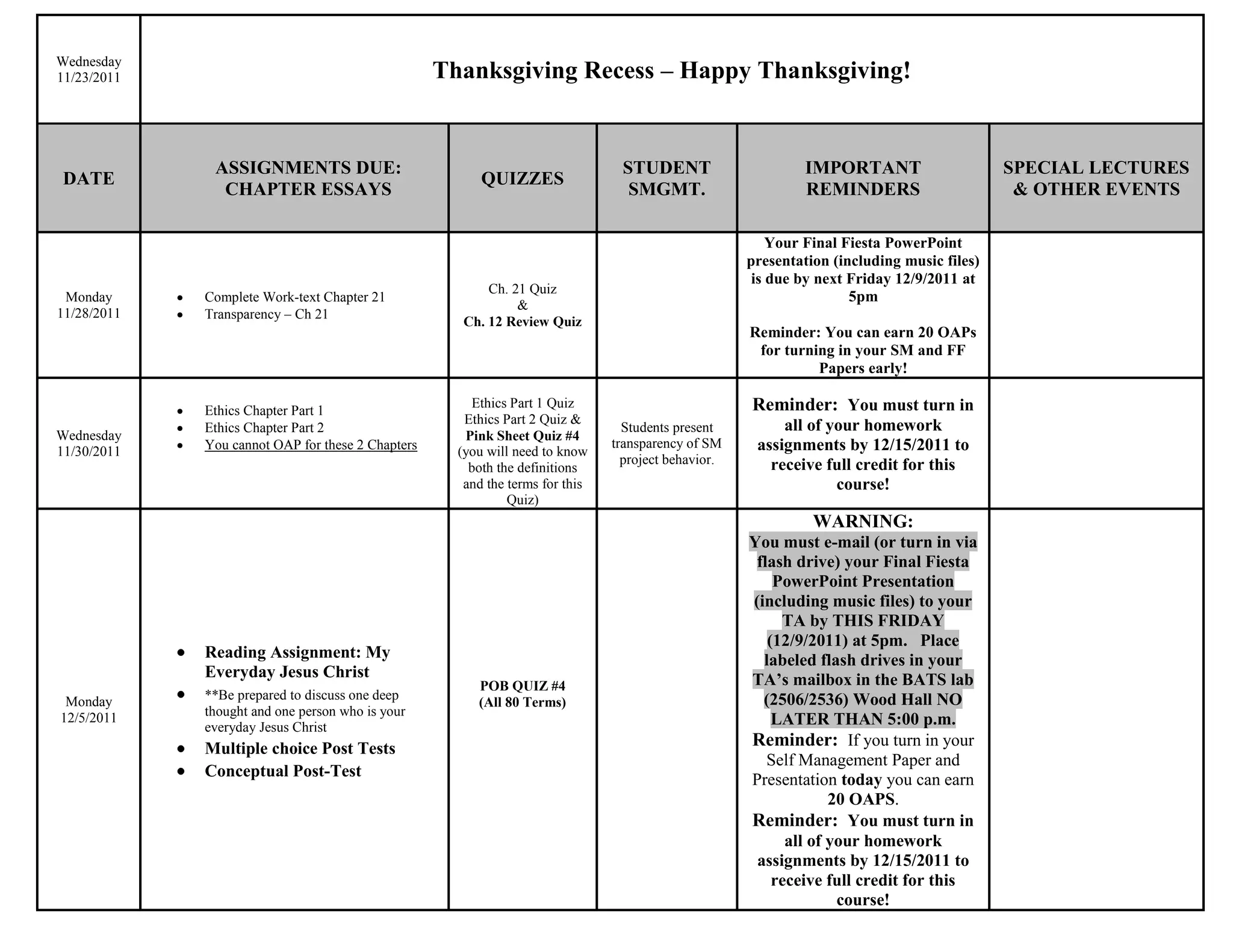 Fall 2011 Assignment Guide | PPT